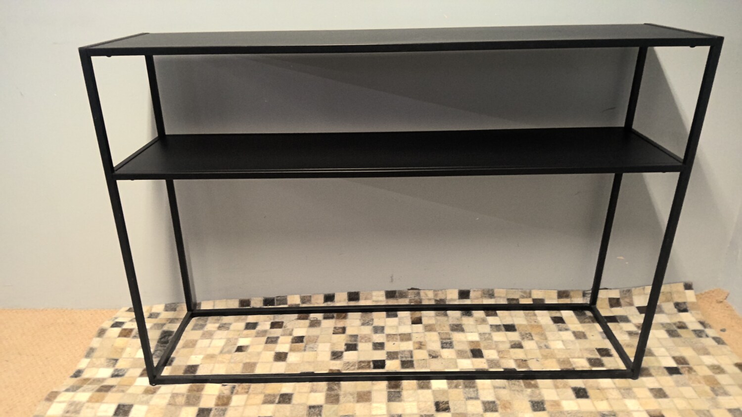 metal shelf unit finished in black with 2 shelves » Junk Skunk