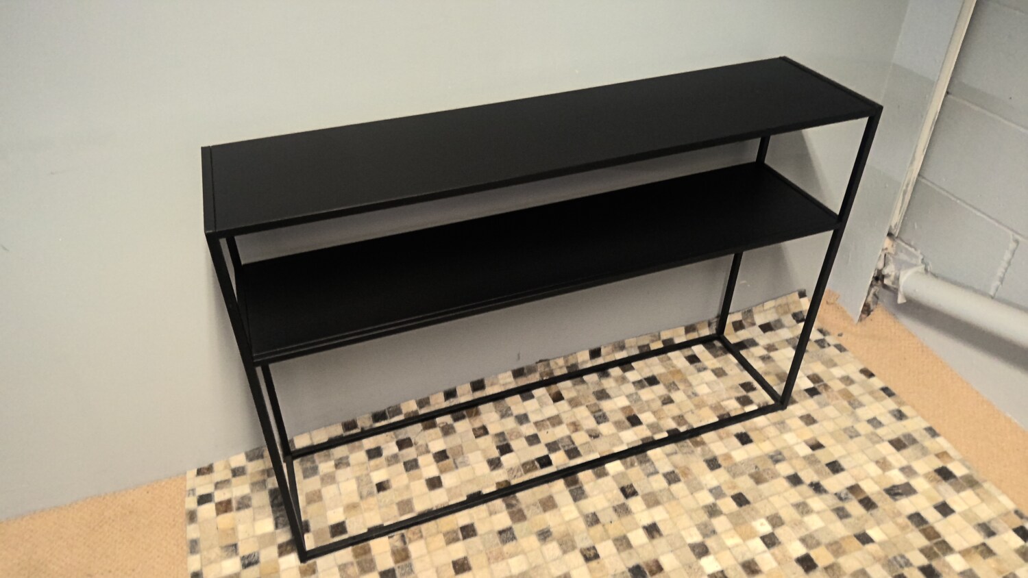 metal shelf unit finished in black with 2 shelves » Junk Skunk