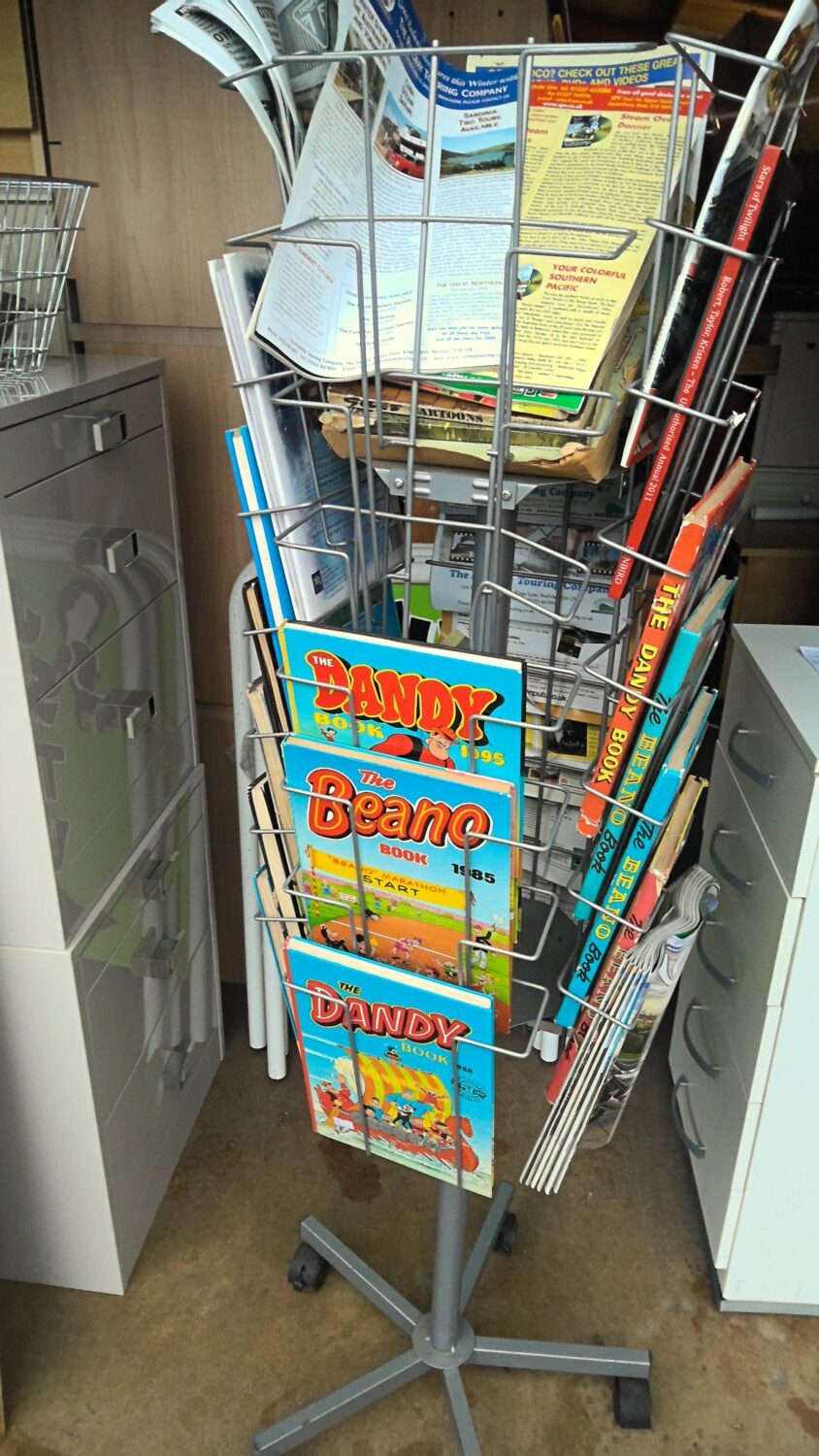rotating magazine rack on wheels » Junk Skunk